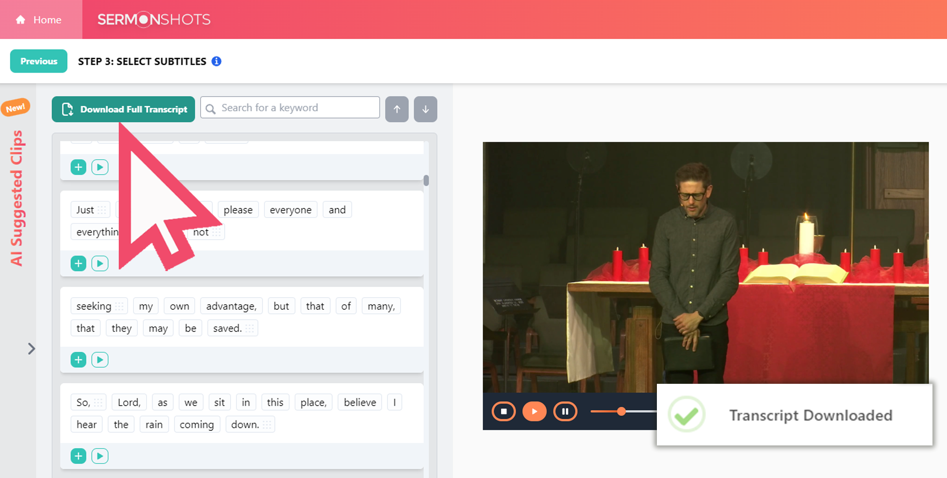 How to download the transcription of your sermon - Sermon Shots